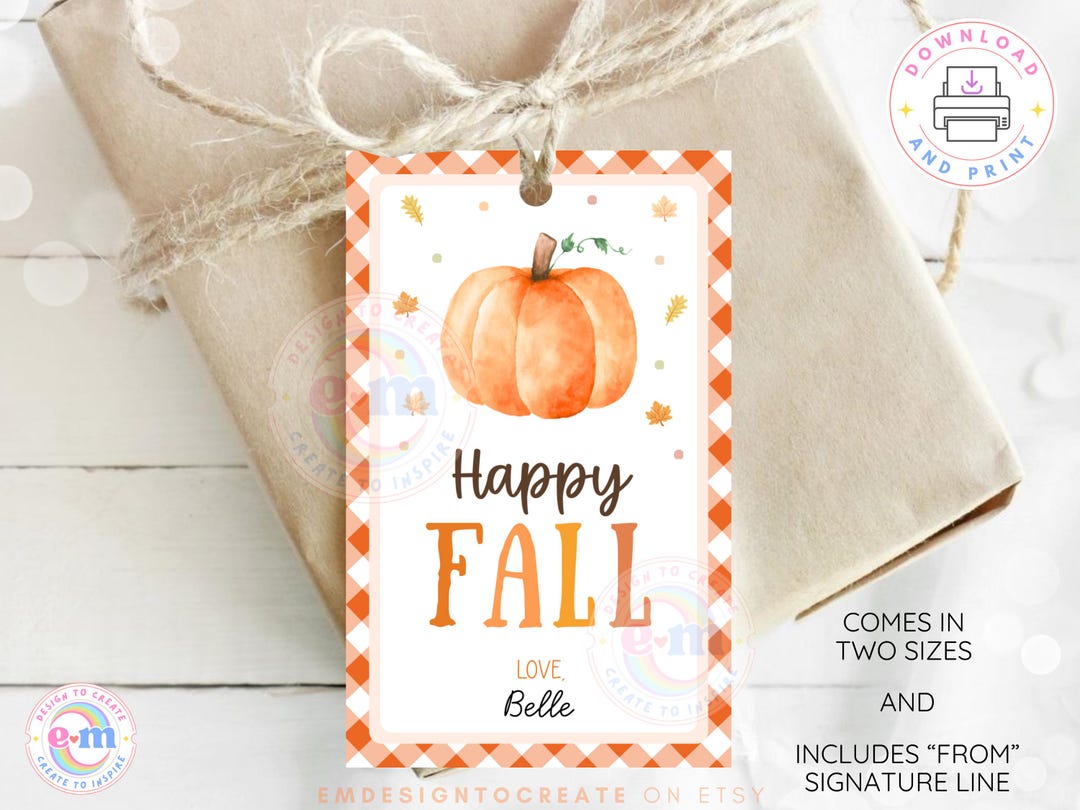 Happy Fall Gift Tags, Printable Fall Gift Tag, Pumpkin Tags, Autumn ...