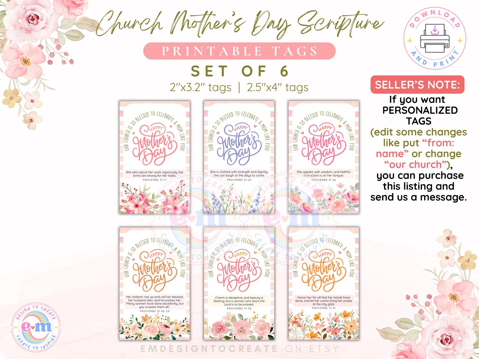 PRINTABLE Church Mother's Day Gift Tags, Mothers Day Scripture Cards ...