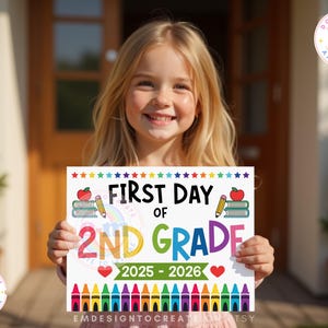 First Day of 2nd Grade Sign PRINTABLE, First Day of School Sign, Back ...