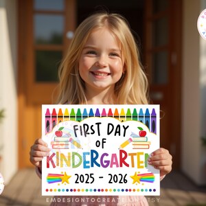 First Day of Kindergarten Sign, PRINTABLE First Day of School Sign ...