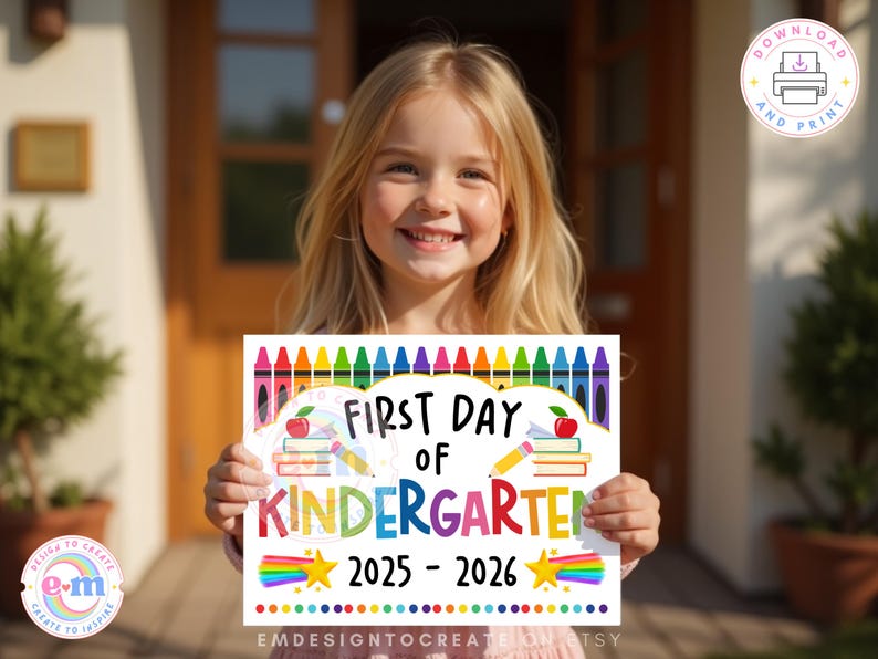 First Day of Kindergarten Sign, PRINTABLE First Day of School Sign ...