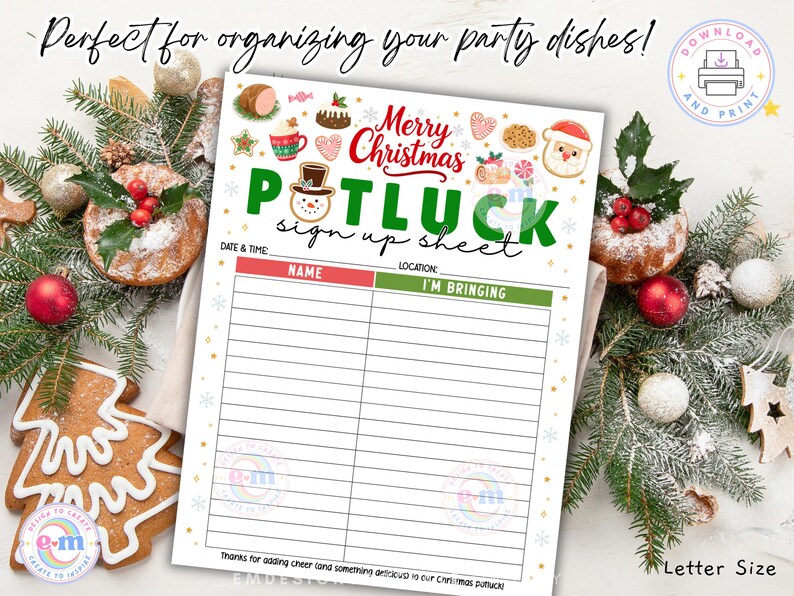 Printable Sign up Sheet for Christmas, Potluck Signup Form, Dinner ...