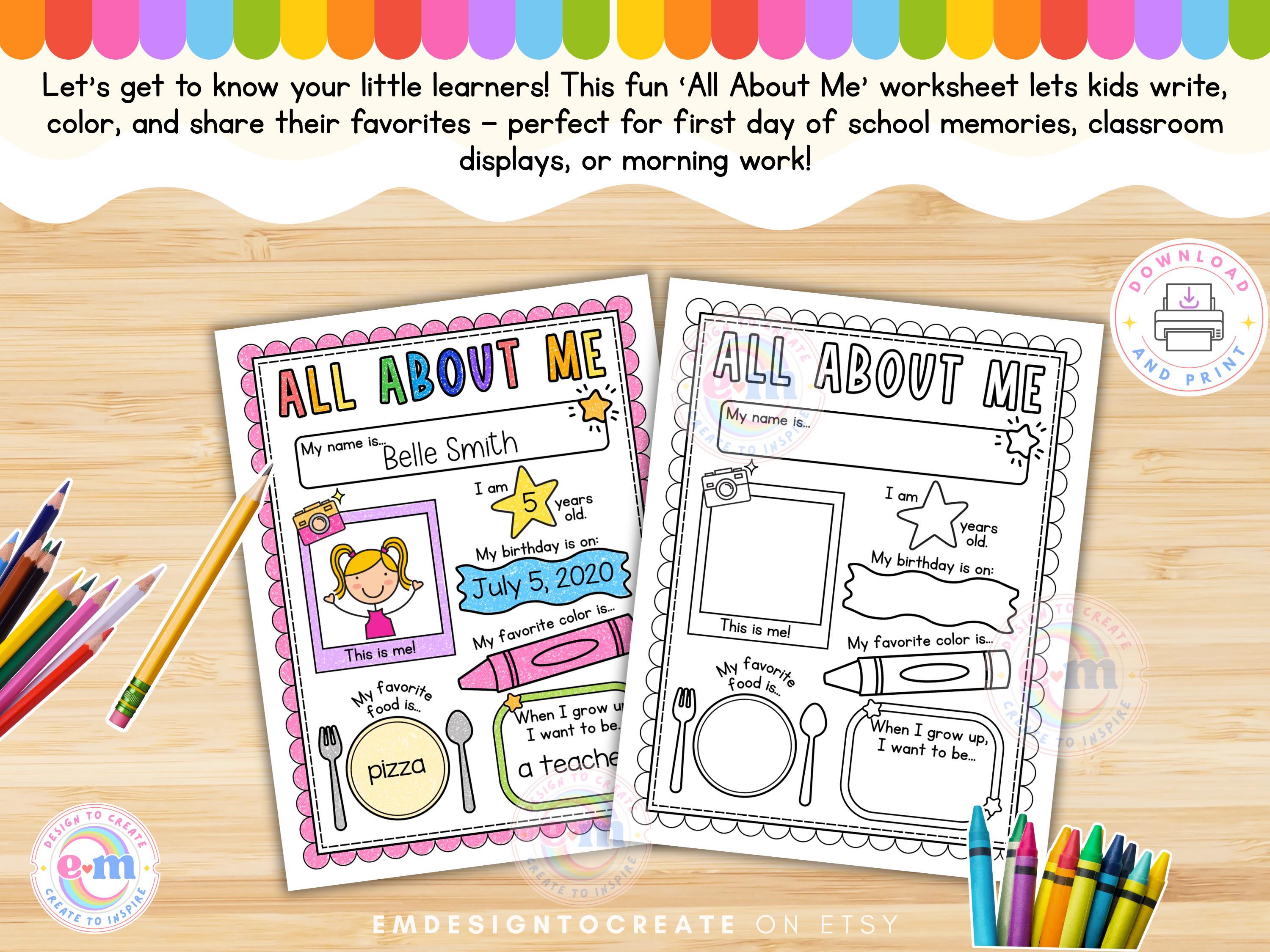 All About Me PRINTABLE, Back to School Worksheet for Kids, Get to Know ...