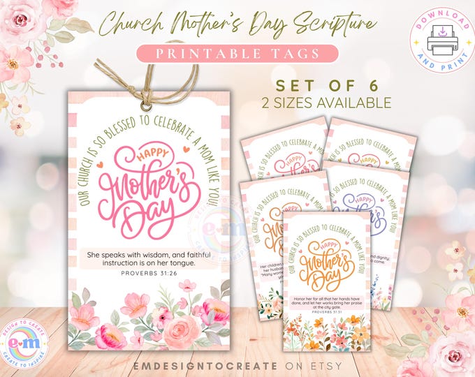 Printable Scripture Cards Set X6, Mother's Day Bible Cards, Women Bible ...