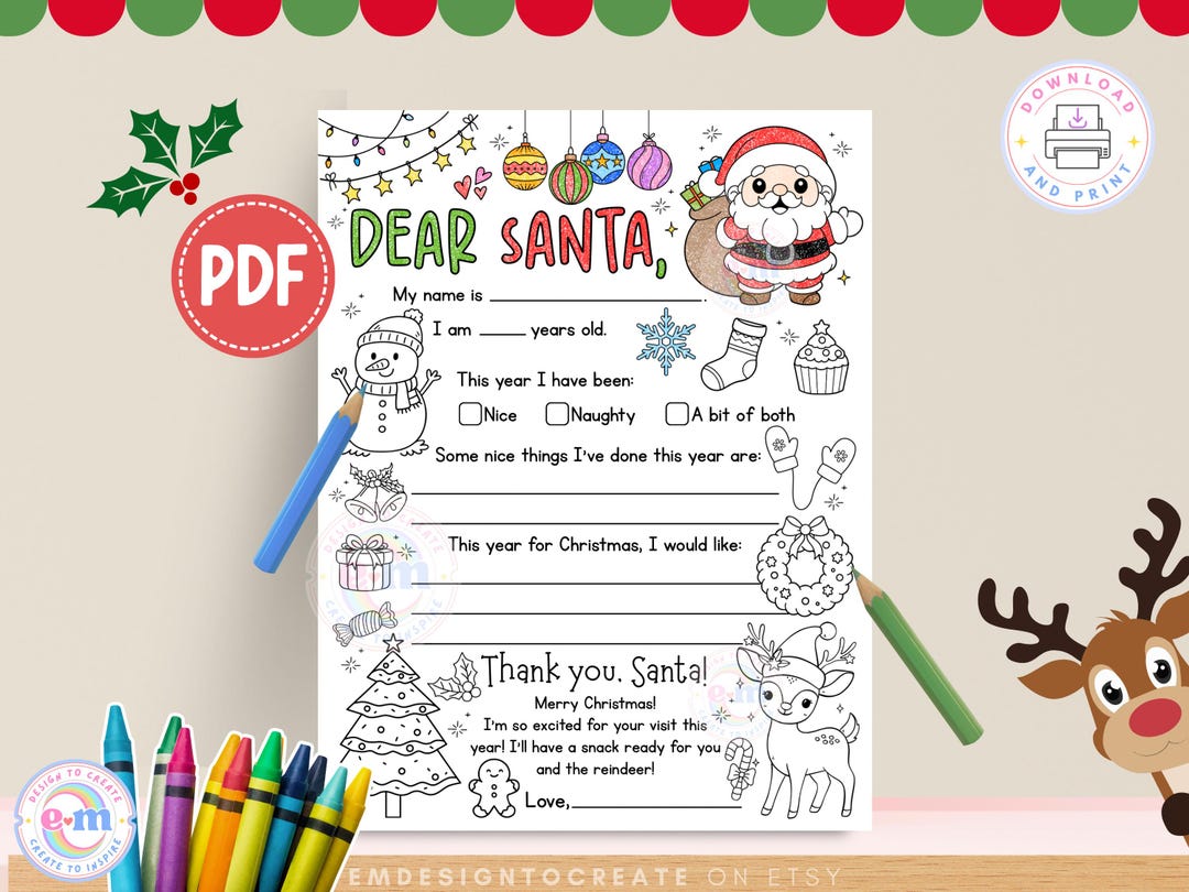 Letter to Santa Coloring Page, Printable Dear Santa Letter for Kids ...