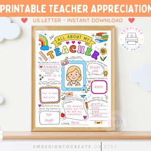 Teacher Appreciation Week Printable for Kids, All About My Teacher ...