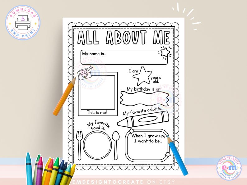All About Me PRINTABLE, Back to School Worksheet for Kids, Get to Know ...