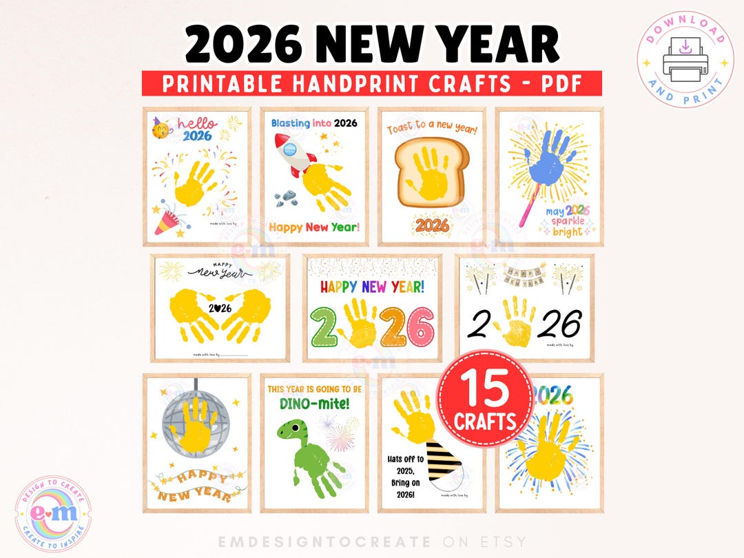 2026 New Years Handprint Craft Bundle for Kids, Printable Handprint ...