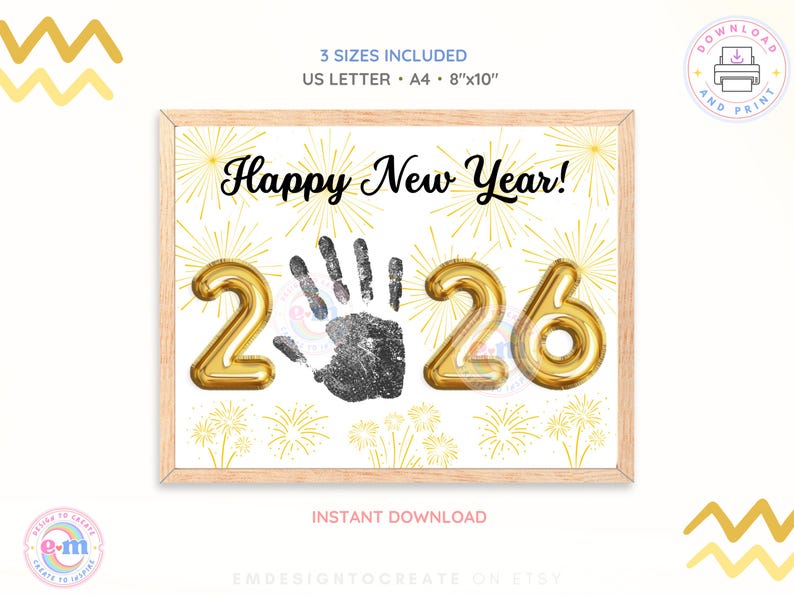 New Year 2026 Handprint Craft, Printable New Years Art Activity for ...
