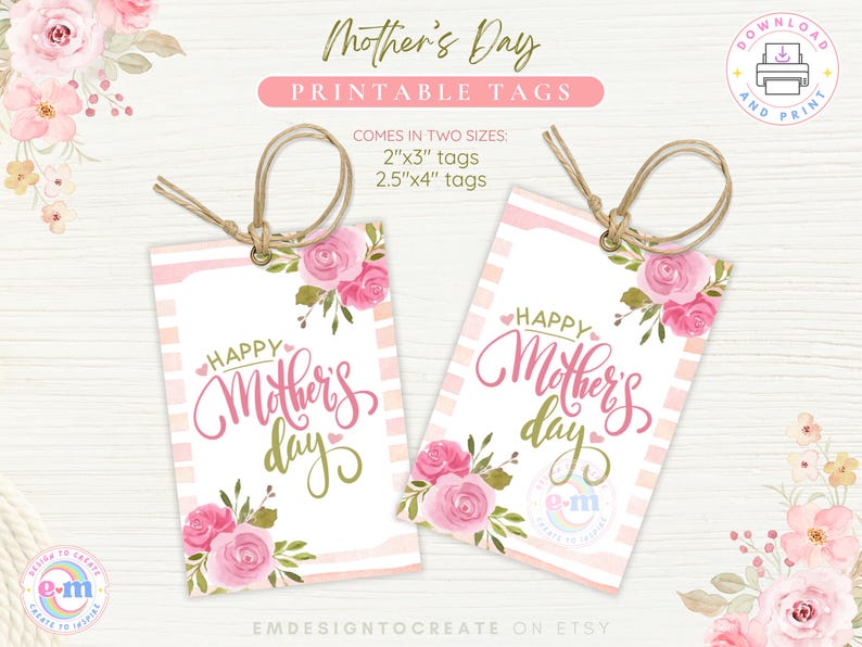 PRINTABLE Mother's Day Tags, Happy Mother's Day Gift Tag, Floral Mother ...