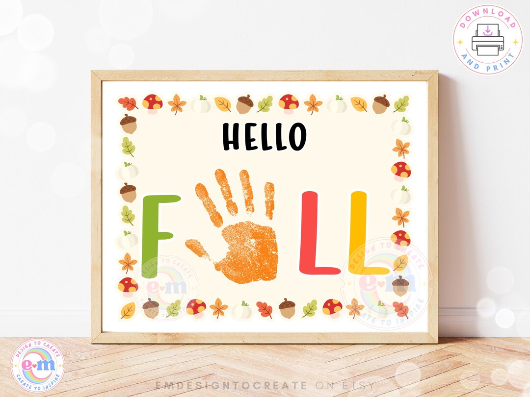 Printable Hello Fall Handprint Art for Kids, Preschool Handprint Craft ...