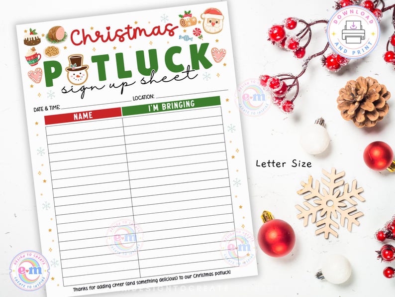 Christmas Food Sign up Sheet, Printable Christmas Party Meal Planner ...