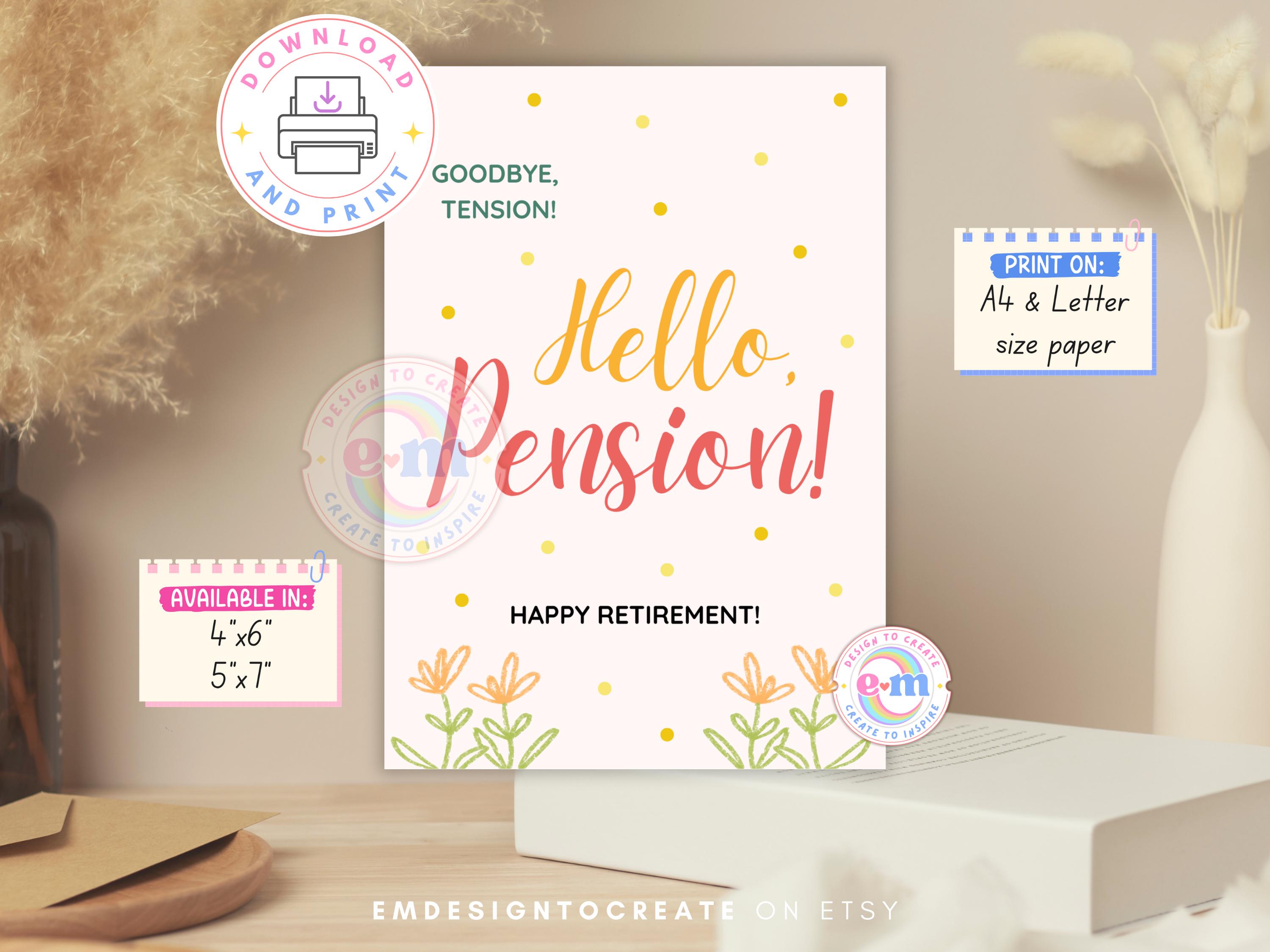 Printable Retirement Card, Goodbye Tension Hello Pension, Happy ...