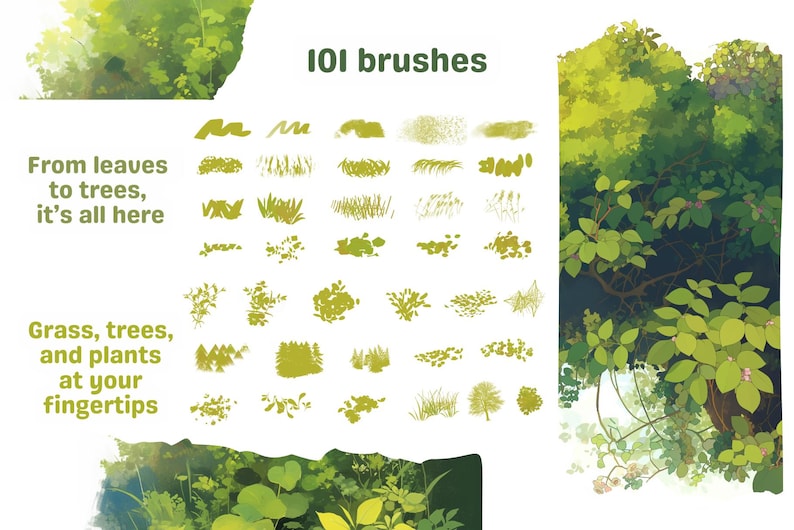 Procreate Brushes: Foliage Frenzy, 101 Plant Leaf Brushes for Lush ...