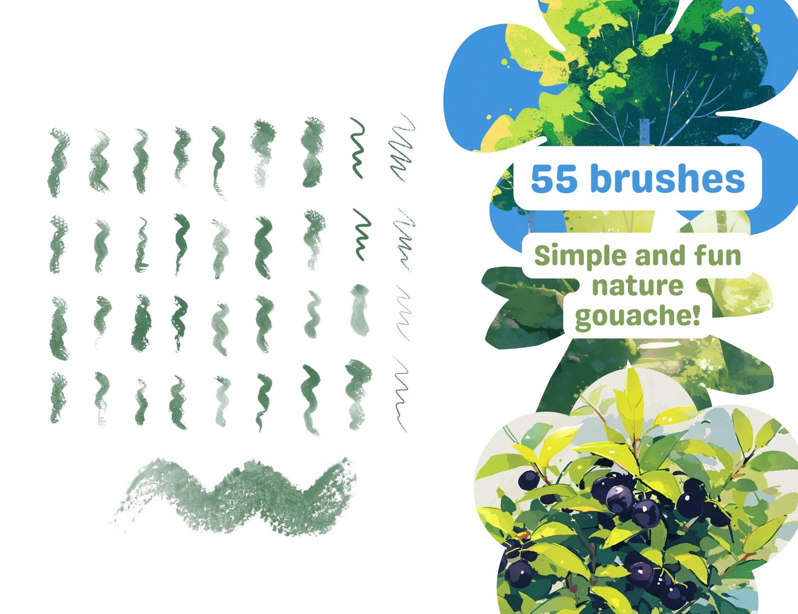 Procreate Brushes: Nature's Gouache, 55 Realistic Gouache Brushes for ...