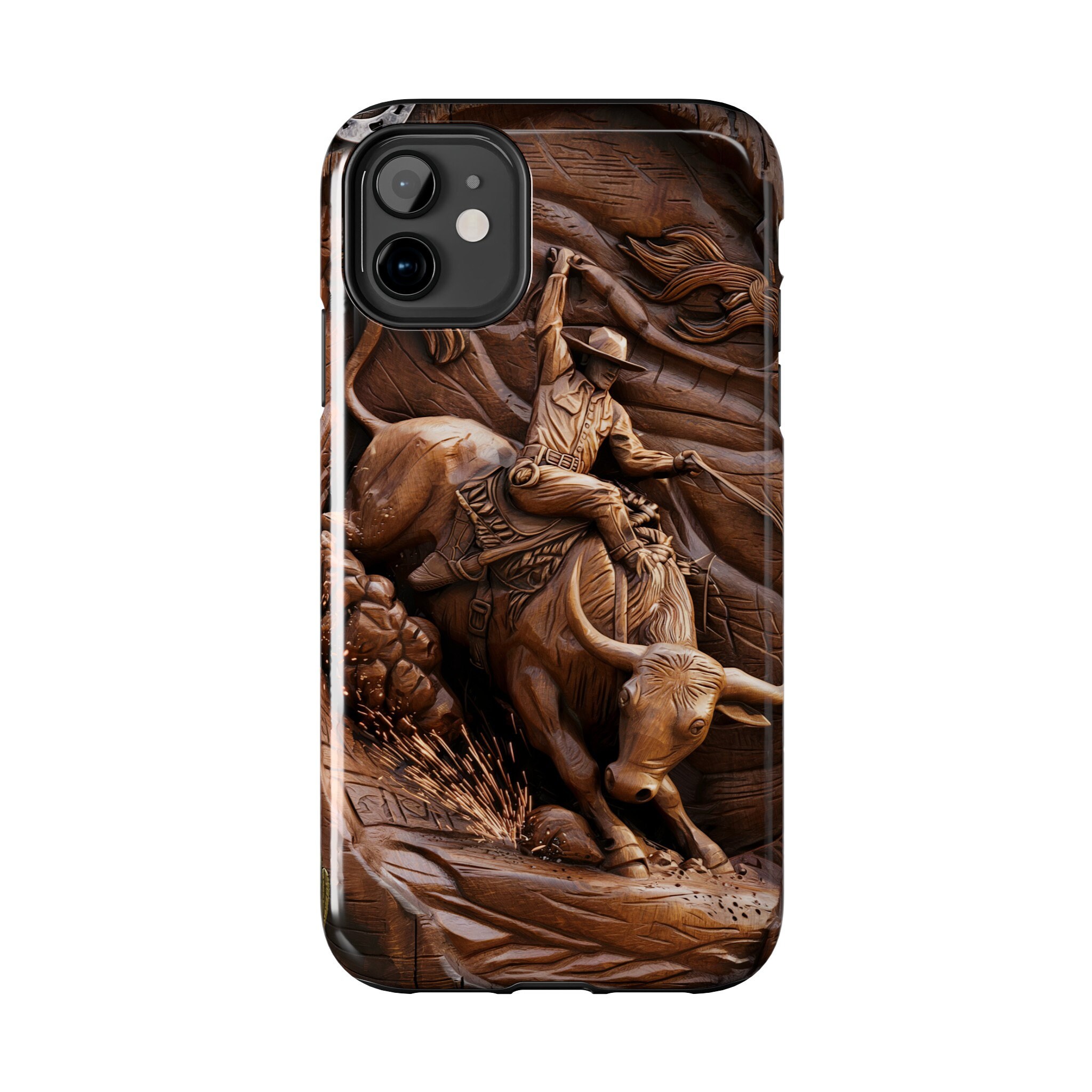 Western Wood Carving Cowboy Bull Rider iPhone and Samsung Tough Phone ...