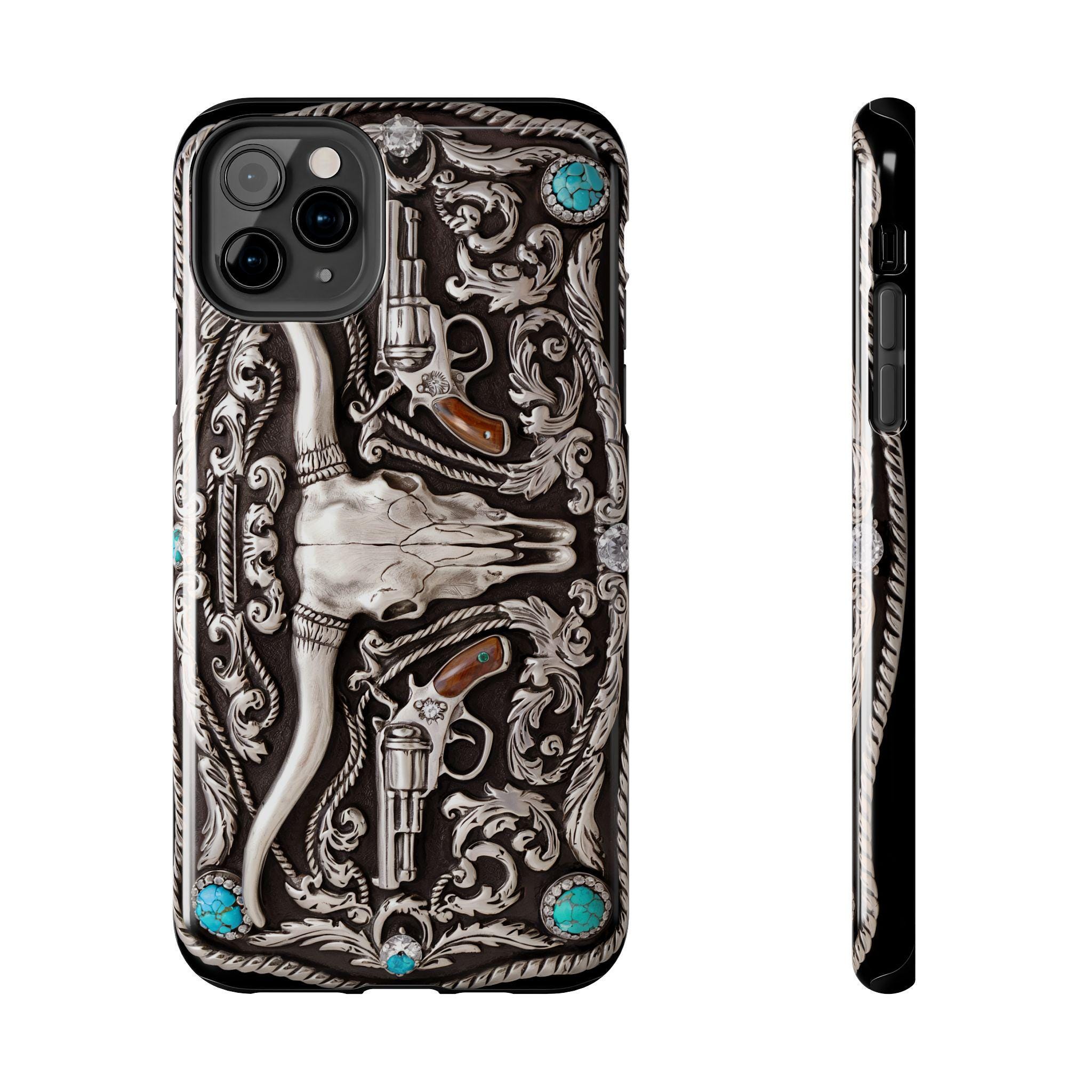 Western Belt Buckle Phone Case: Longhorn, Turquoise, Diamonds - Etsy