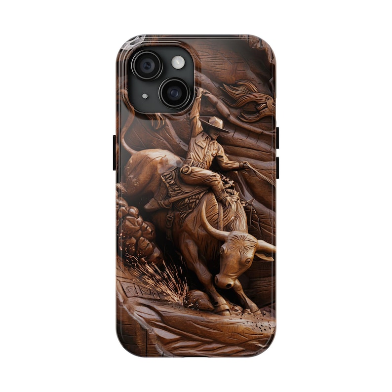 Western Wood Carving Cowboy Bull Rider - iPhone and Samsung Tough Phone ...