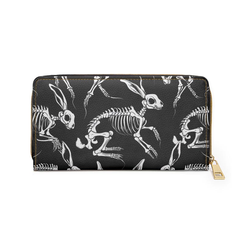 Gothic Skeleton Rabbits Zipper Wallet - Faux Leather, Unique Design ...