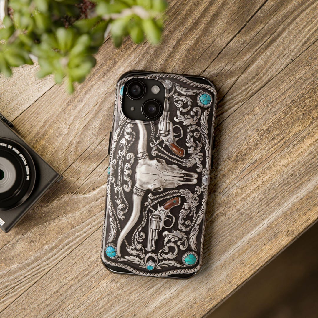 Western Belt Buckle Phone Case: Longhorn, Turquoise, Diamonds - Etsy