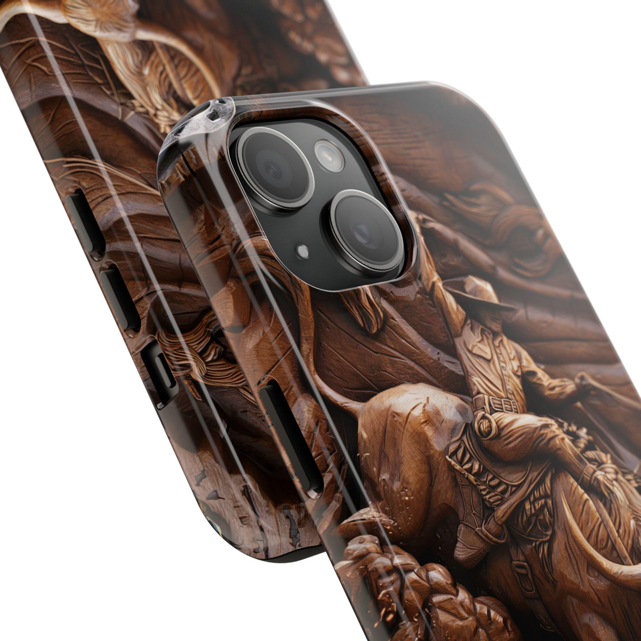 Western Wood Carving Cowboy Bull Rider - iPhone and Samsung Tough Phone ...