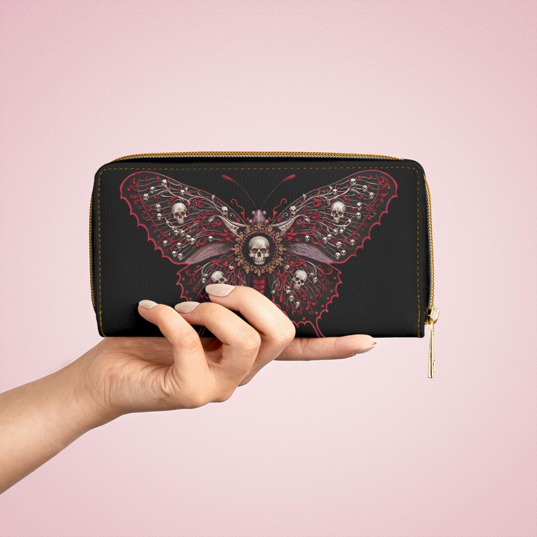 Gothic Butterfly Faux Leather Zipper Wallet Personalized Wallet With ...