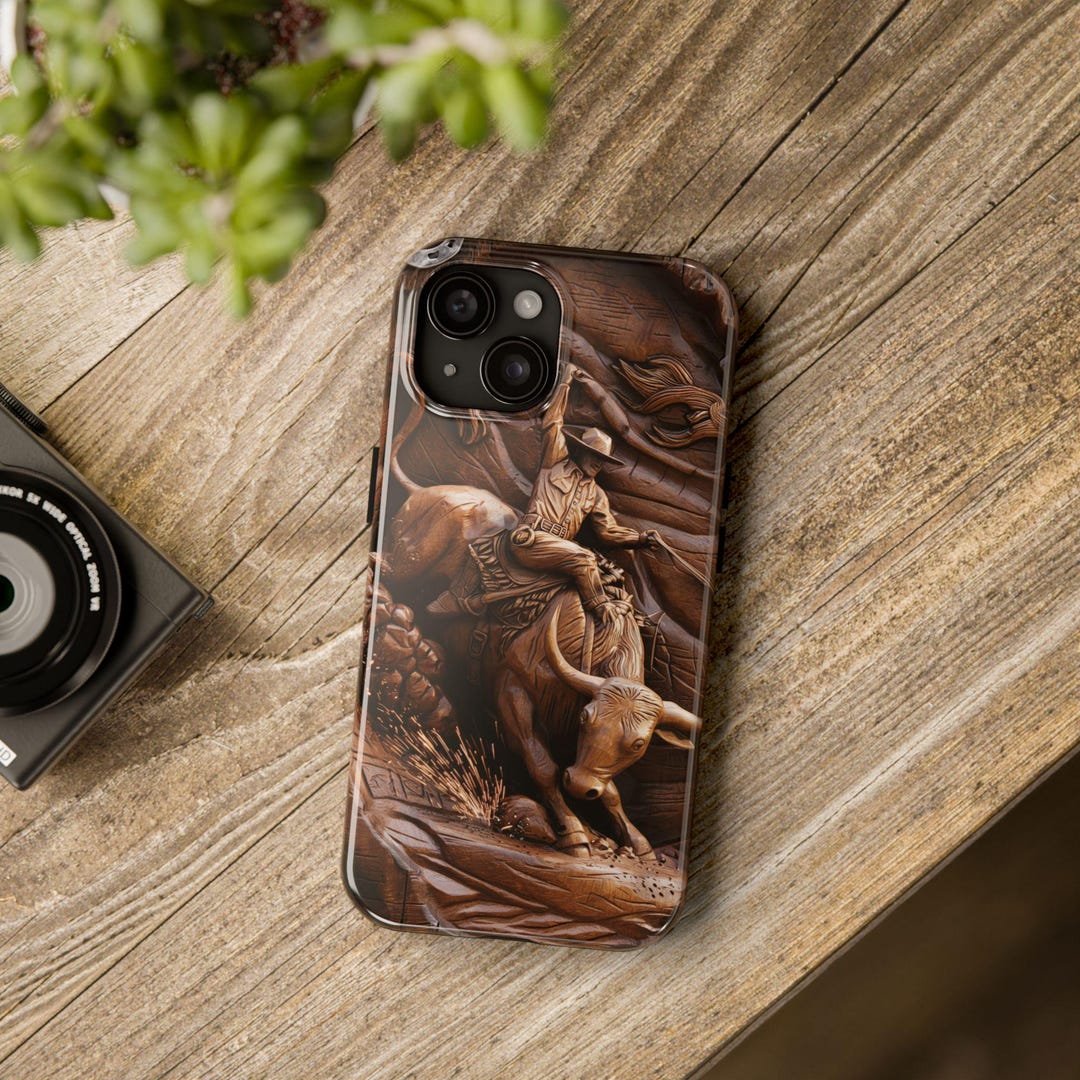 Western Wood Carving Cowboy Bull Rider - iPhone and Samsung Tough Phone ...