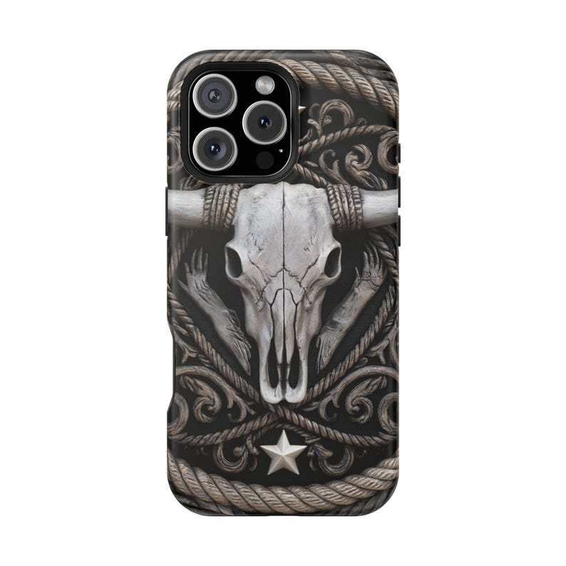 Longhorn Bull Skull Phone Case: Western Engraved Design, Magsafe ...