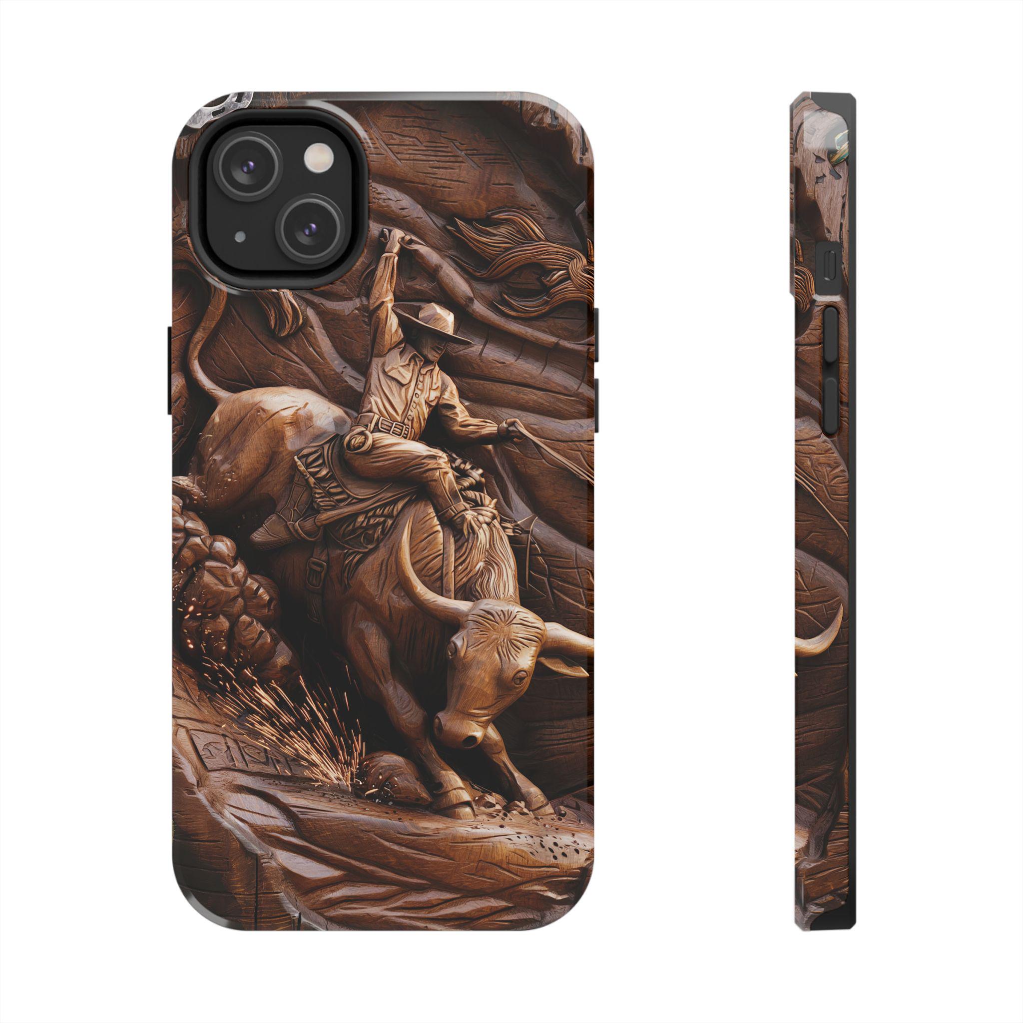 Western Wood Carving Cowboy Bull Rider - iPhone and Samsung Tough Phone ...