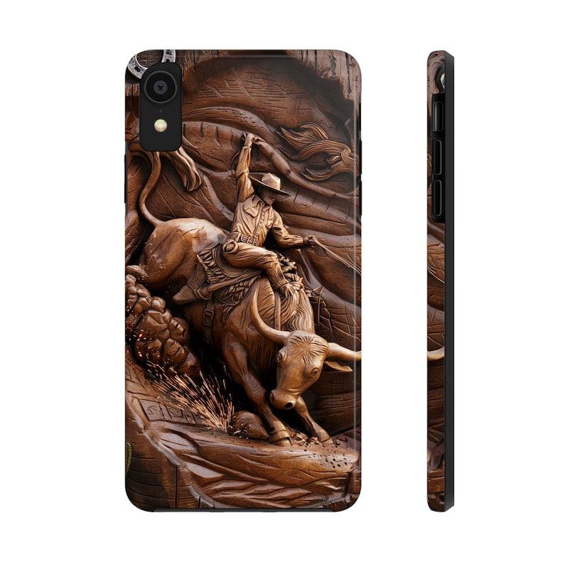 Western Wood Carving Cowboy Bull Rider - iPhone and Samsung Tough Phone ...