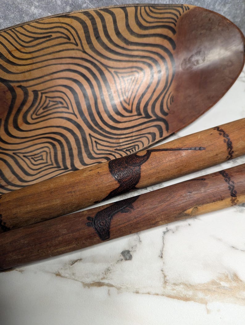 Vintage Australian Clapping Sticks & Bowl Set – Hand-carved Indigenous ...