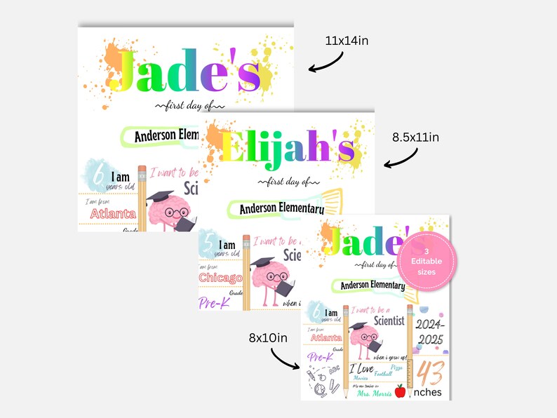 Customizable School Signs Set - Printable First & Last Day of School ...