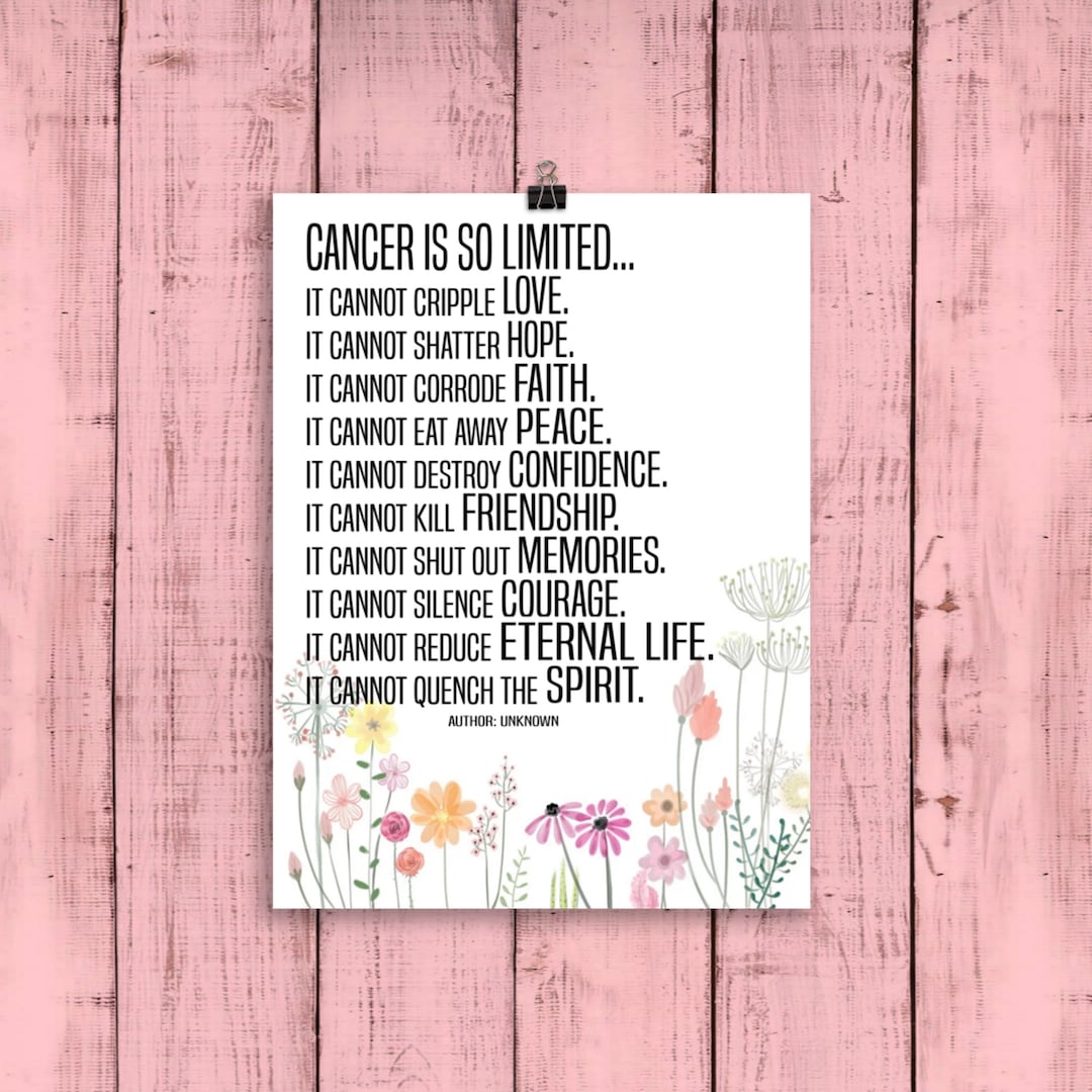 Cancer Wall Art Printable Bundle for Cancer Patient Gift Pink Flower ...