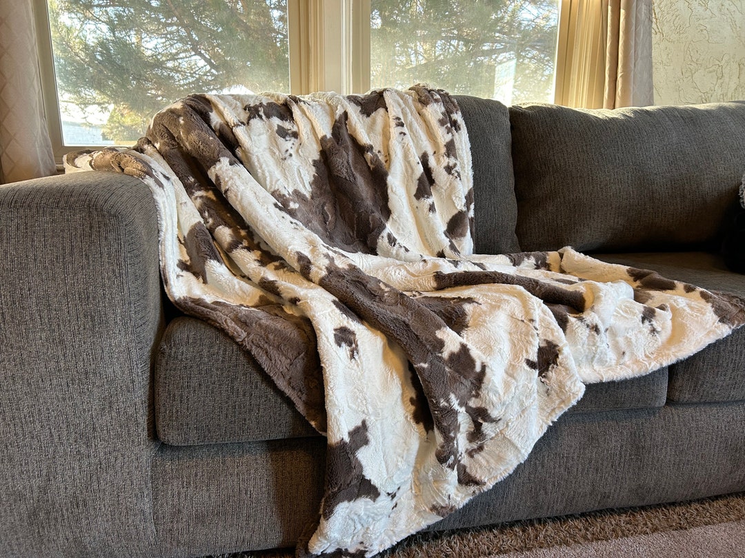 Cow Print Blanket, Luxury Minky Faux Fur Throw, Brown Cow Hide, All ...