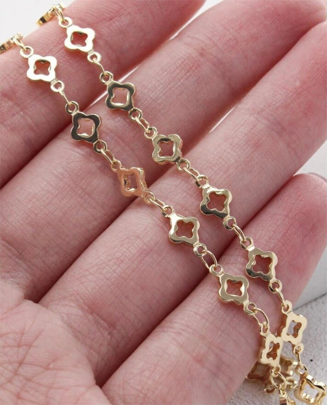 14k Gold Plated Brass Chain/clover Chain/clover Necklace/chain for ...