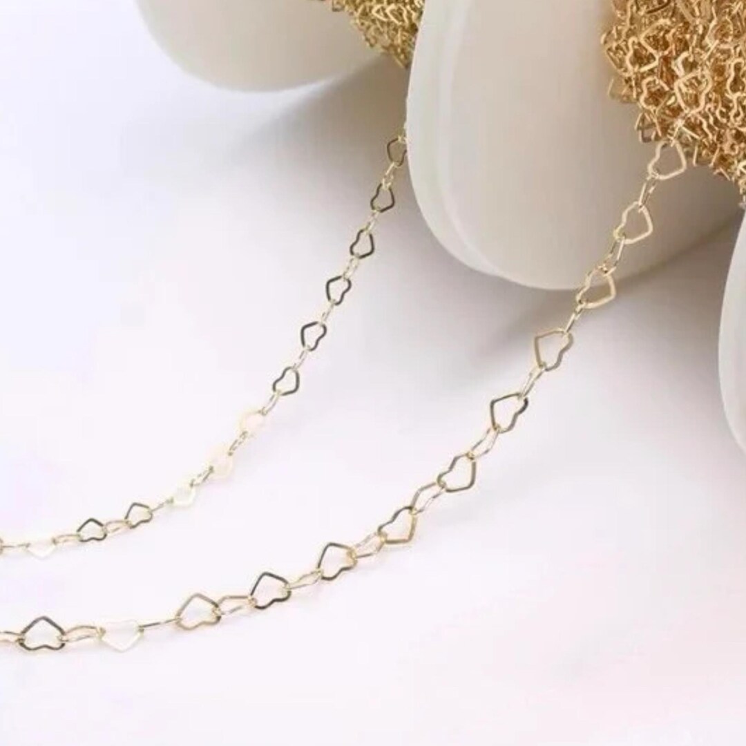14K Gold Filled Heart Link Chain|heart Chain Link|jewelry Findings ...