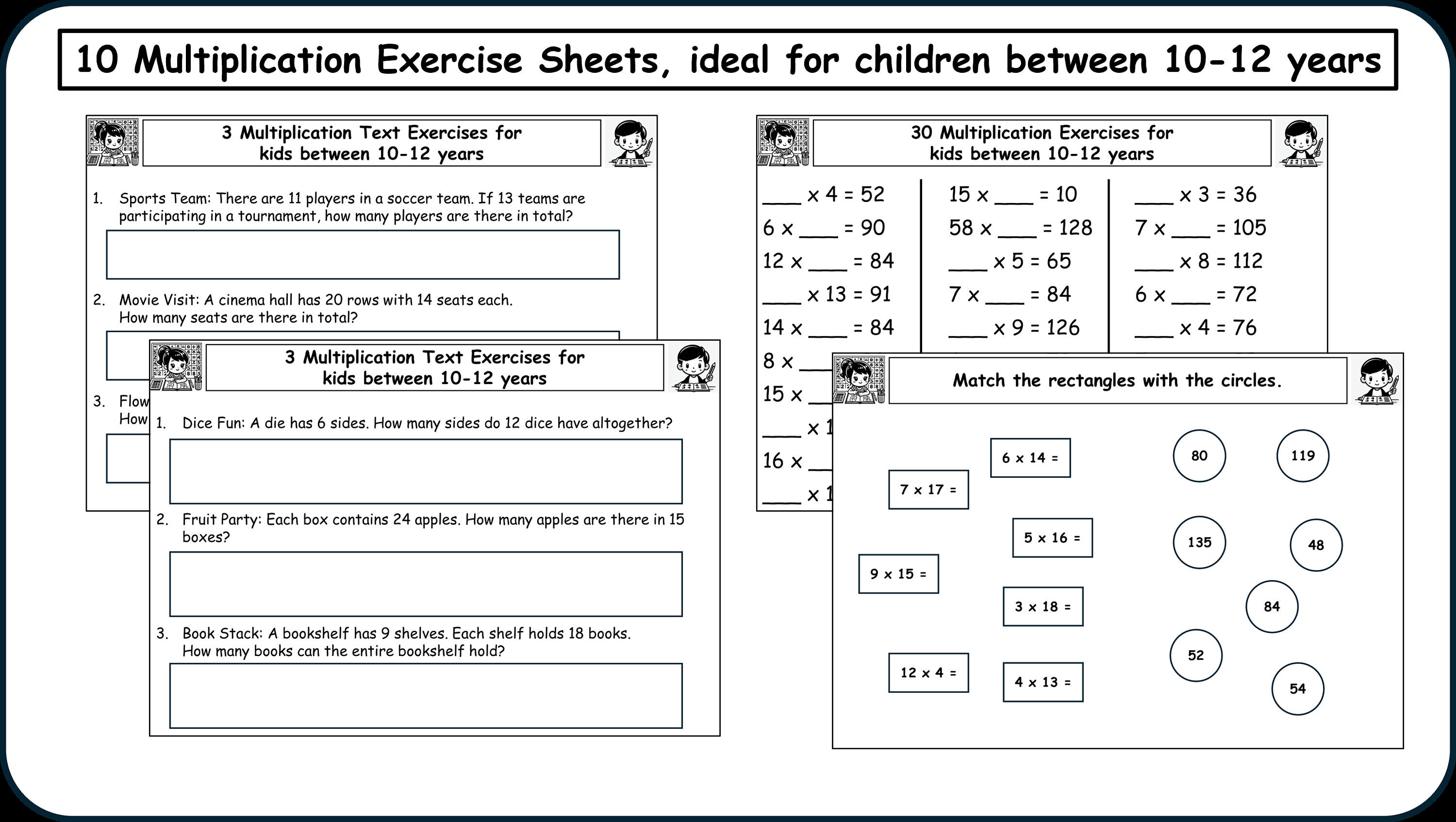 10 Printable Multiplication Exercise Cheets Ideal for Children Between ...