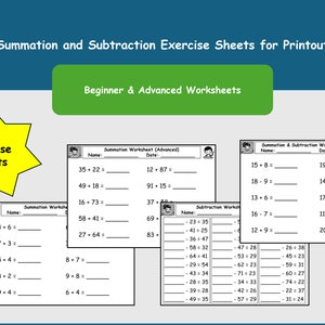 Math Worksheets Printable A4 and 8.5 X 11 Instant Download Summation ...