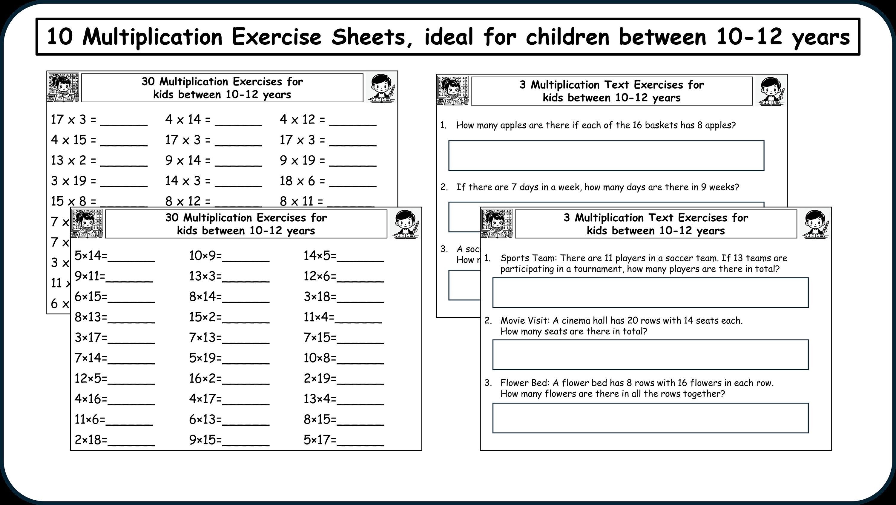 10 Printable Multiplication Exercise Cheets Ideal for Children Between ...