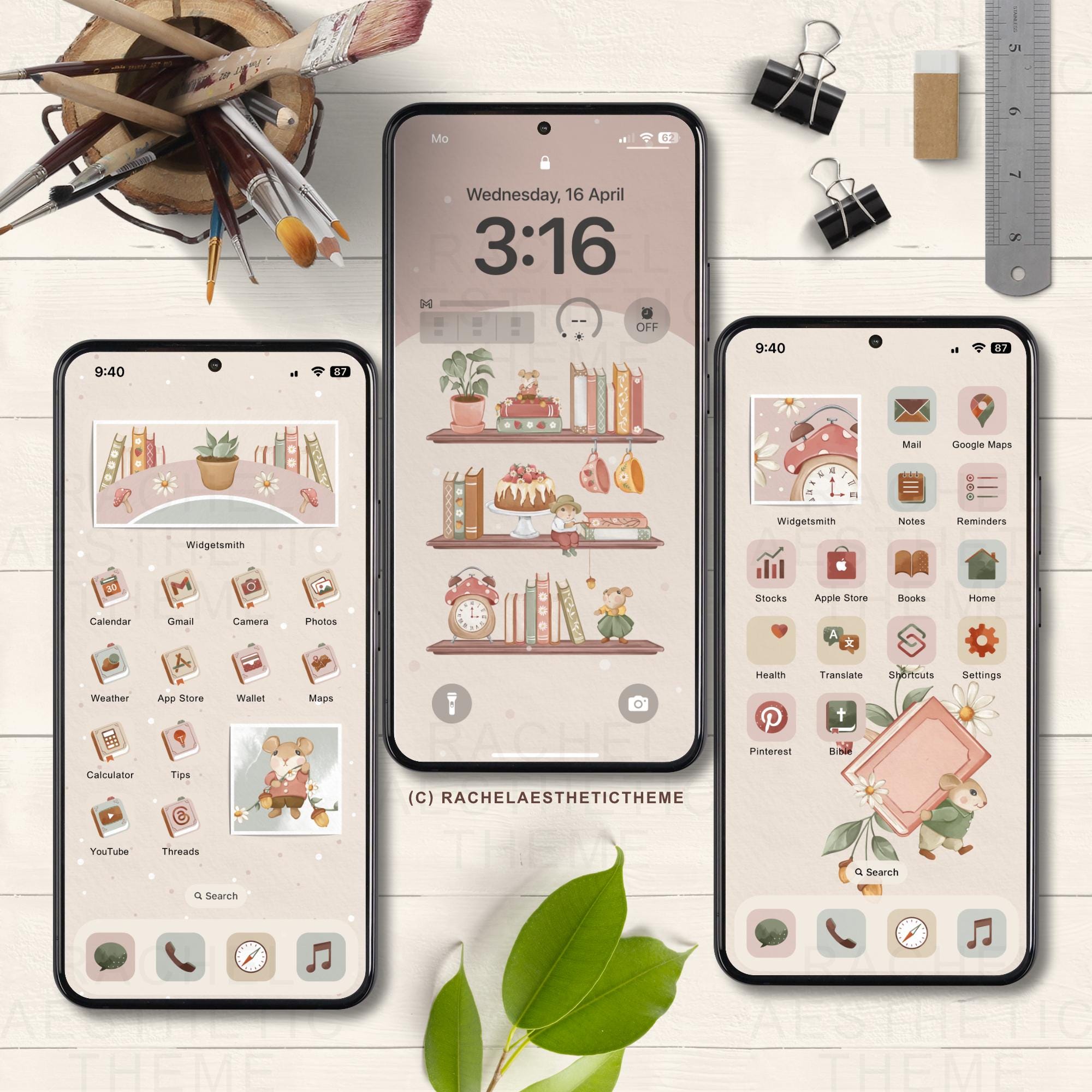 Bookshelf App Icon Pack for Ios, Cottage Bookshelf Ios18 Icon, Neutral ...