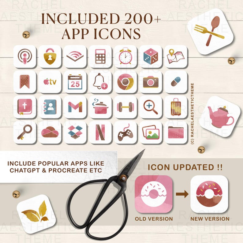 Pink Cafe iPad Theme, Ios26 Ipad, Handdrawn App Icon Widget Pack ...