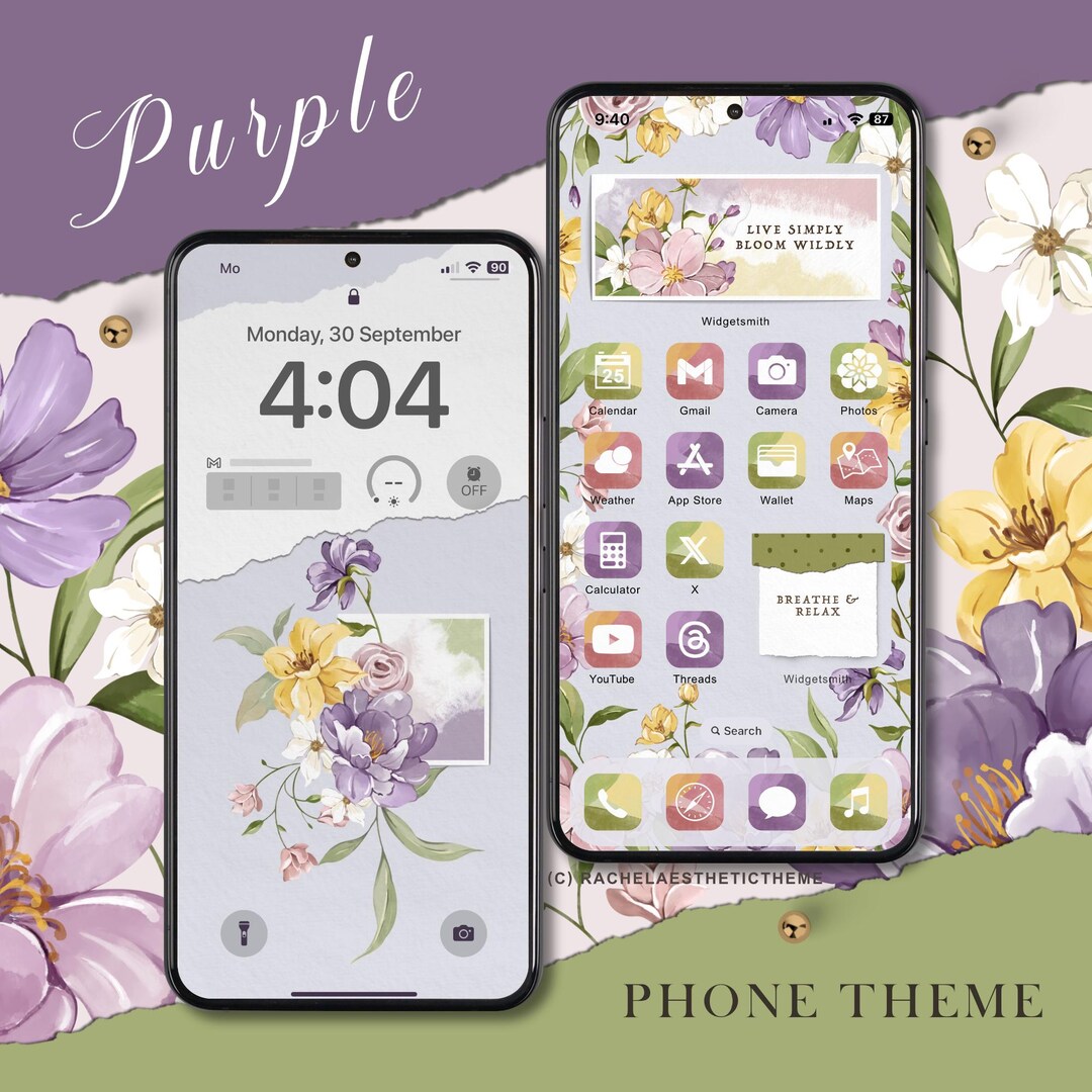 Lavender Ios Icon, Aesthetic App Icon Pack, Purple Floral Ios26 Theme ...