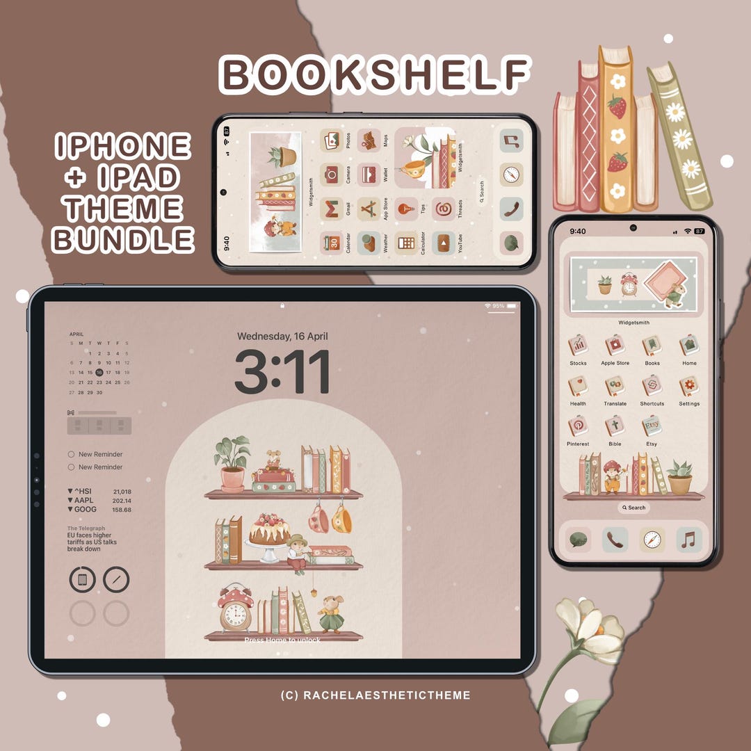 Bookshelf Ios Icon Pack for iPhone and Ipad, Reading App Icon ...