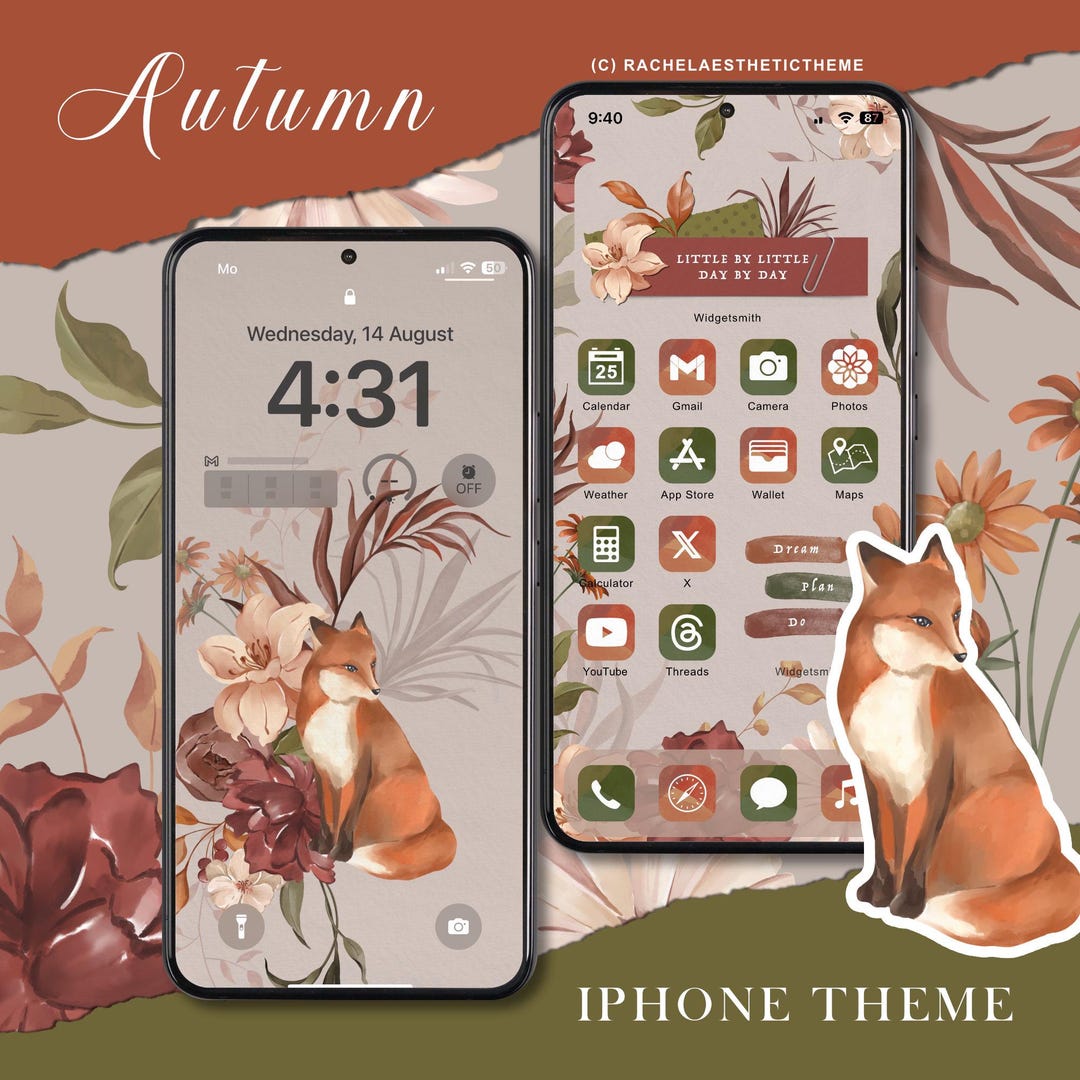 Autumn App Icon, Fall Ios26 Phone Theme, Handdrawn Phone Widget, Ios18 ...