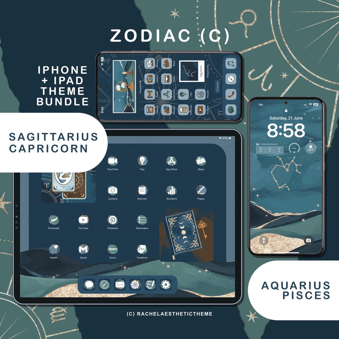 Zodiac Ios26 Theme Bundle for Sagittarius, Capricorn, Aquarius, Pisces ...