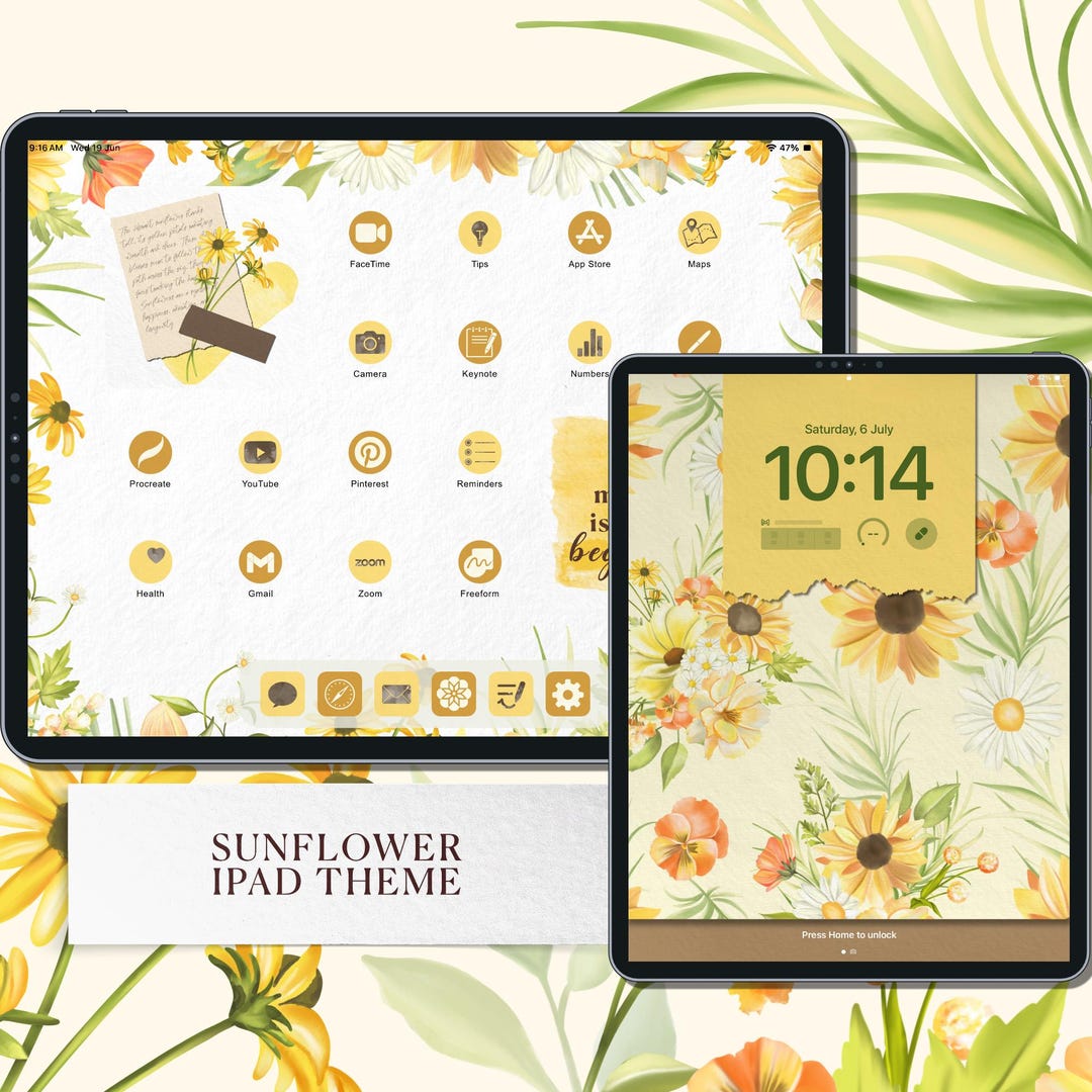 Sunflower iPad Theme Aesthetic Ios Theme Yellow iPad Theme Layout iPad ...