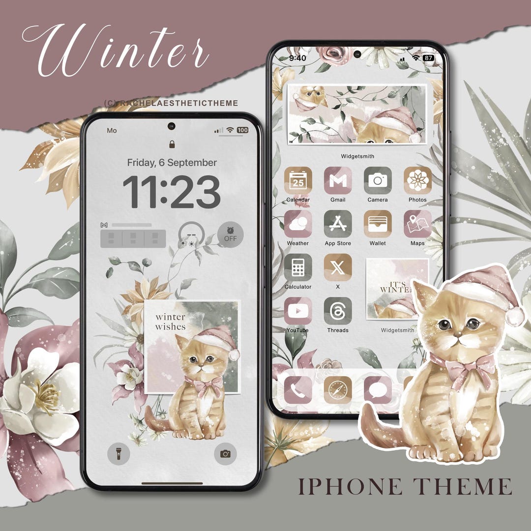 Winter Ios Icon Pack, App Icon for Ios26, Winter Phone Theme, Cat Phone ...