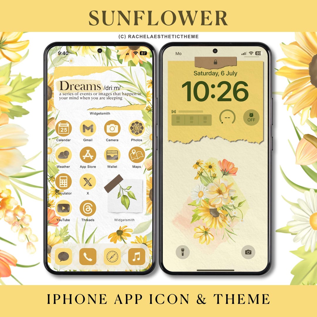 Sunflower App Icon Pack, Ios26 Icon Yellow, Phone Widget for Ios ...