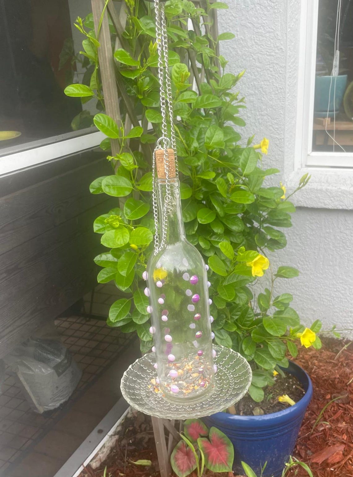 Hand Painted Wine Bottle Bird Feeders, Tiki Torches & Terrariums - Etsy