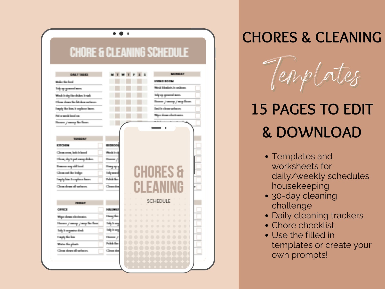 Chores and Cleaning Trackers - Printable & Digital Download Templates ...